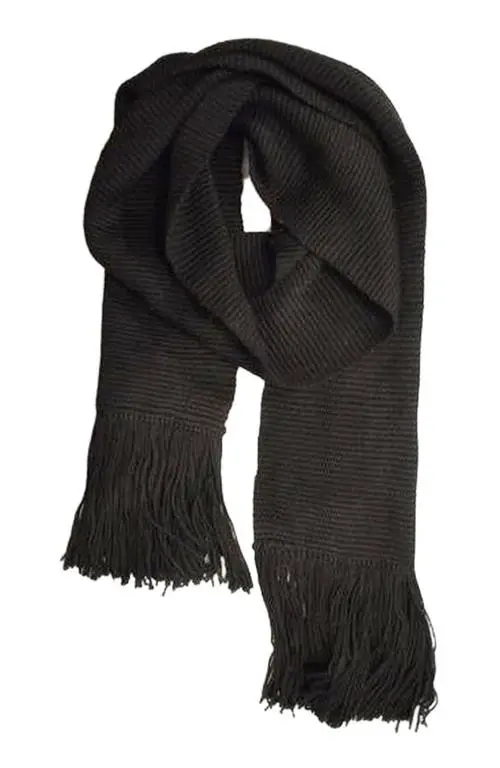 Voz Solid Fringe Scarf - Black