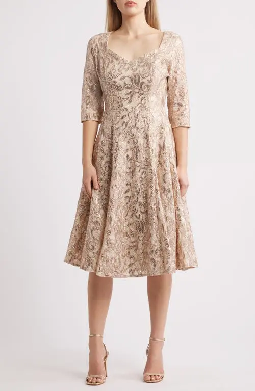 TAHARI ASL Bead & Sequin A-line Dress
