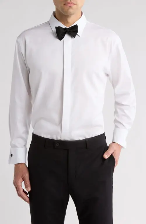 Nordstrom Trim Fit Non-iron White Textured Cotton Tuxedo Shirt - White Steven Texture