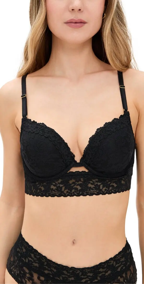 Hanky Panky Sig Lace Plunge Push Up Bra - Black