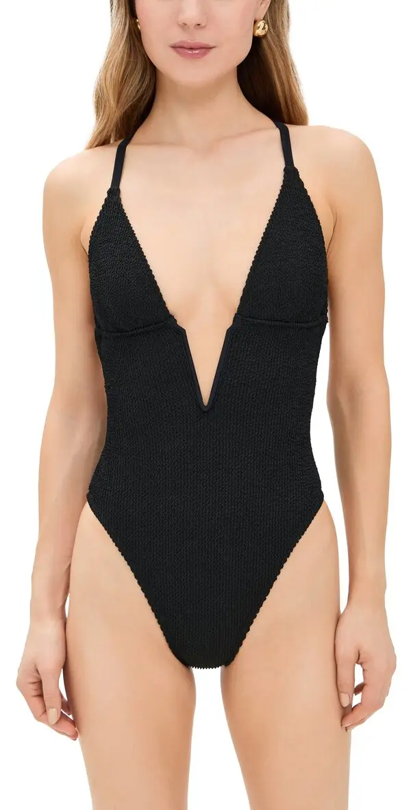 Good American Always Fits Deep V Underwire One Piece Swimsuit - Black