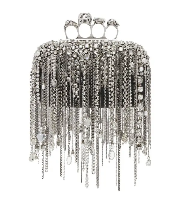 Alexander McQueen Crystal Skull Four-ring Clutch - Black