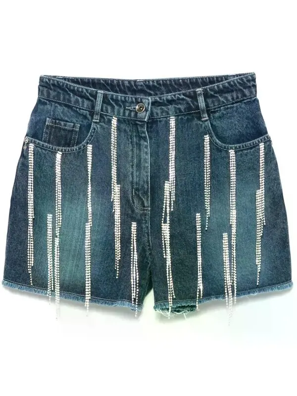 Patrizia Pepe Rhinestone-embellished Denim Shorts