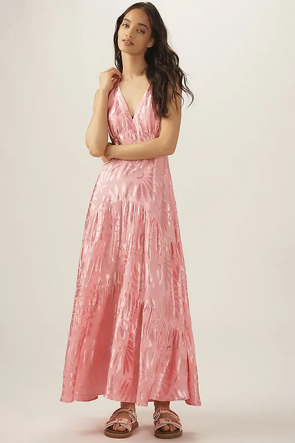 open lace back dress Pink Floral Glam Scarf Maxi Dress  FARM Rio