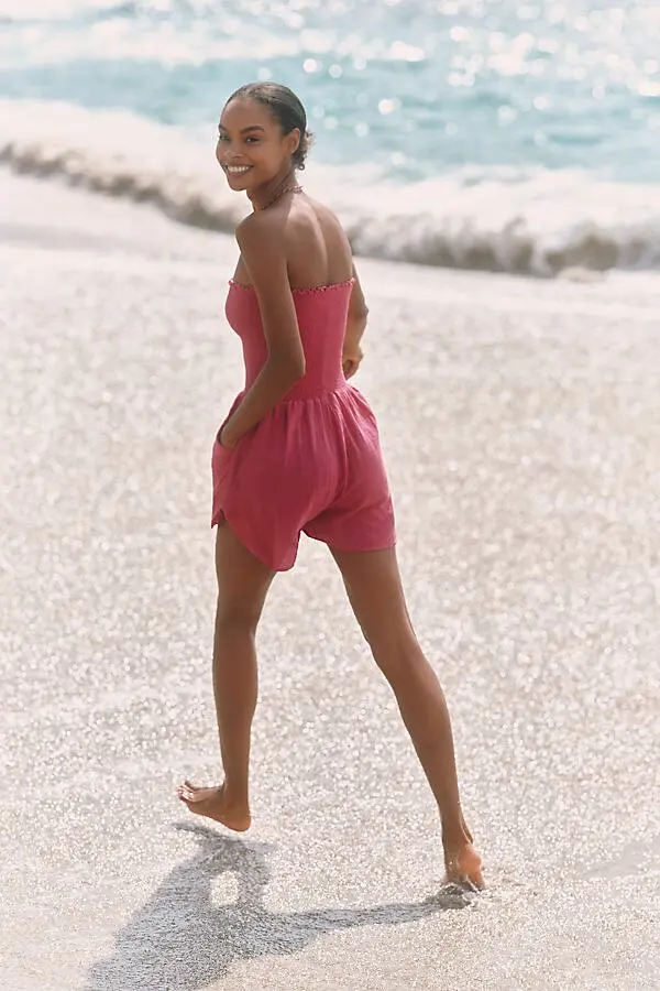Peixoto Strapless Smocked Romper - Medium Pink