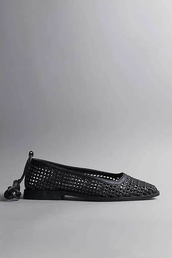 Kaanas Nana Ankle-strap Woven Ballet Flats - Black