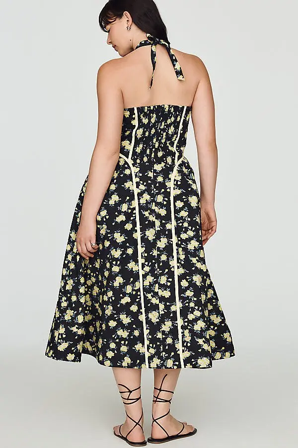 Halter V-Neck Fit & Flare Midi Dress by Anthropologie, Size: Medium