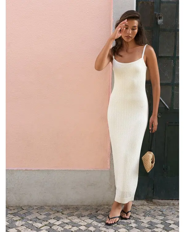 French Connection Pointelle Midi Dress In Cream - 76% Off | Editorialist