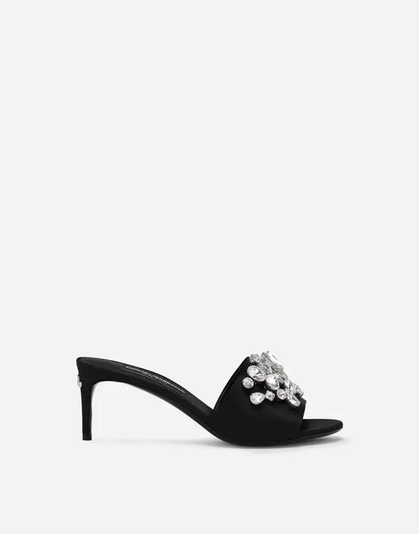 Dolce & Gabbana Satin Mules With Gemstone Embellishment - Black