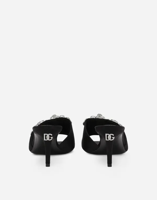 Dolce & Gabbana Satin Mules With Gemstone Embellishment - Black