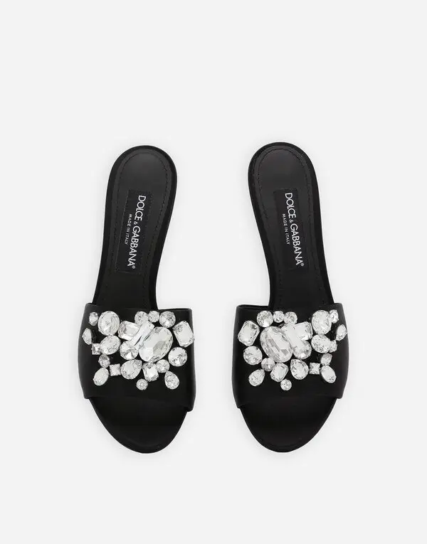 Dolce & Gabbana Satin Mules With Gemstone Embellishment - Black
