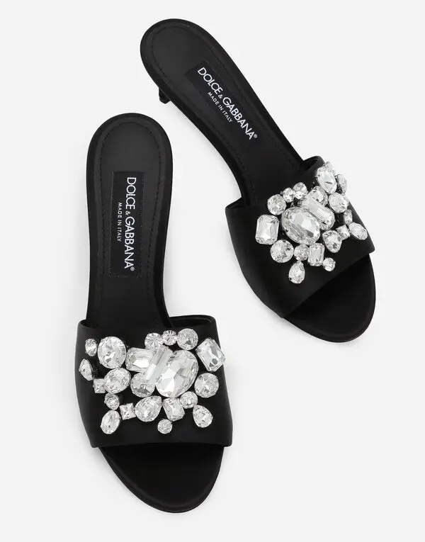Dolce & Gabbana Satin Mules With Gemstone Embellishment - Black
