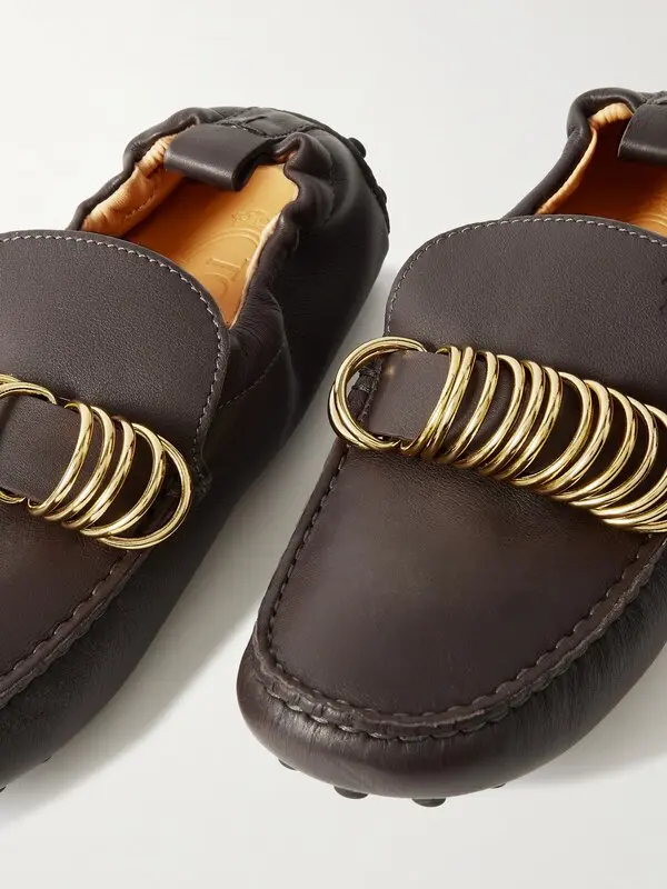 TOD'S Gommino 22l Embellished Leather Loafers - Brown
