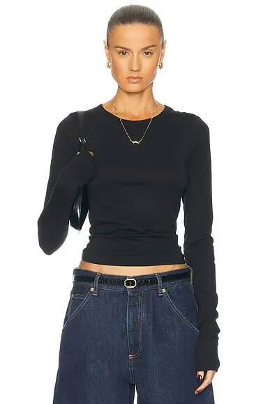 Eterne Fitted Crewneck Long Sleeve Top - Black