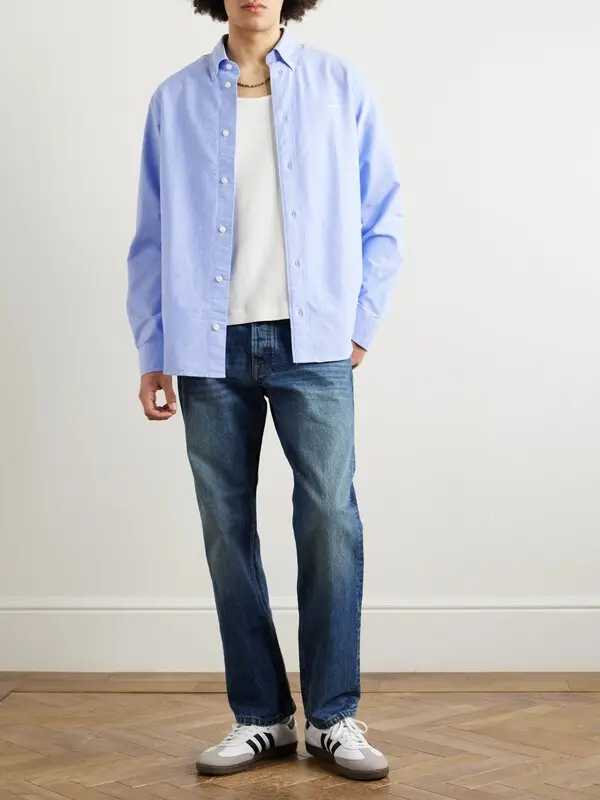 Nn07 Colby 5910 Button-down Collar Logo-embroidered Organic Cotton Shirt