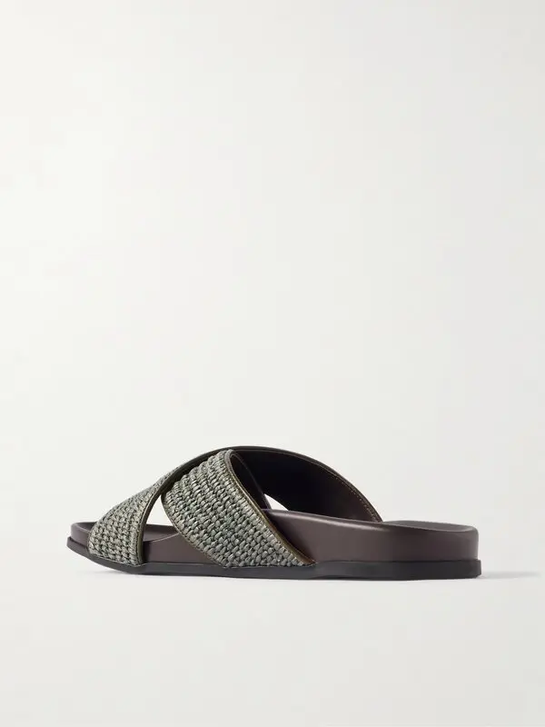 Manolo Blahnik Chiltern Raffia Slides - Green