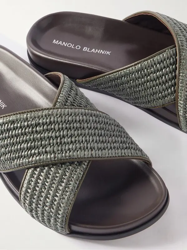 Manolo Blahnik Chiltern Raffia Slides - Green