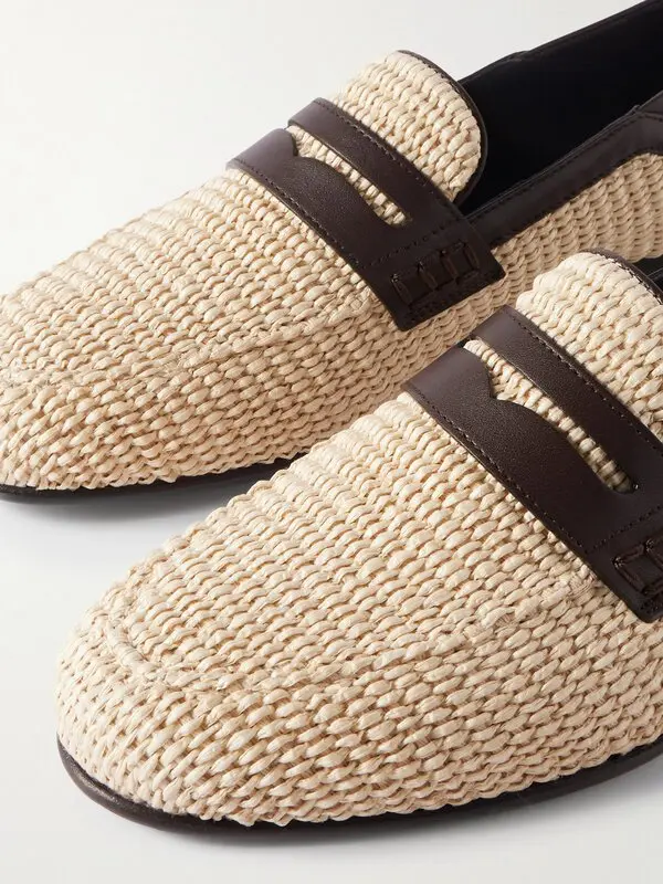 Manolo Blahnik Padstow Collapsible-heel Raffia Loafers - Neutrals