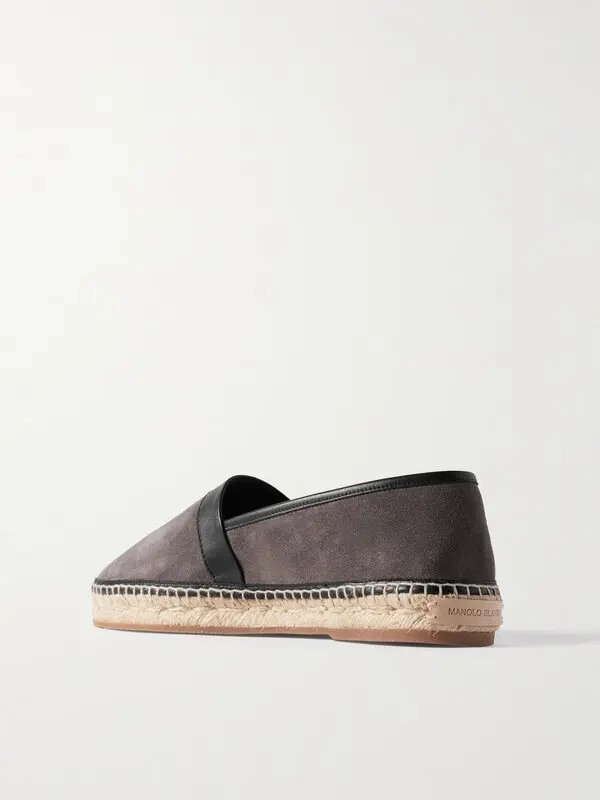 Manolo Blahnik Nerano Leather-trimmed Suede Espadrilles - Gray