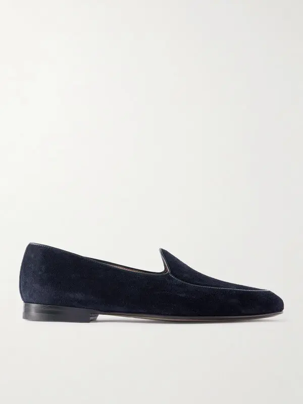 Manolo Blahnik Modena Leather-trimmed Suede Loafers