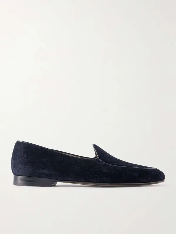 Manolo Blahnik Modena Leather-trimmed Suede Loafers - Navy