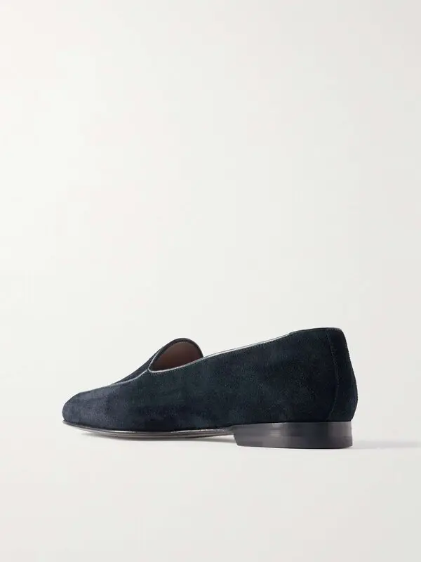 Manolo Blahnik Modena Leather-trimmed Suede Loafers - Navy