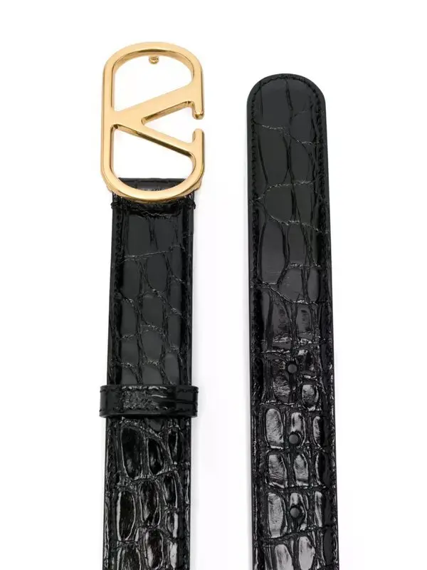 Valentino Garavani Vlogo Croc Effect Belt - Black