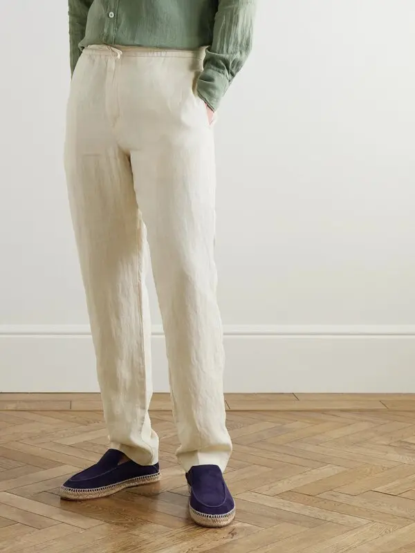 Canali Straight-leg Linen Drawstring Trousers - Neutrals