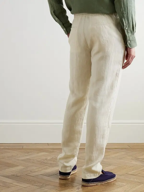 Canali Straight-leg Linen Drawstring Trousers - Neutrals