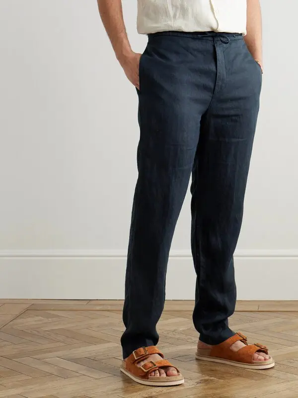 Canali Tapered Linen Drawstring Trousers