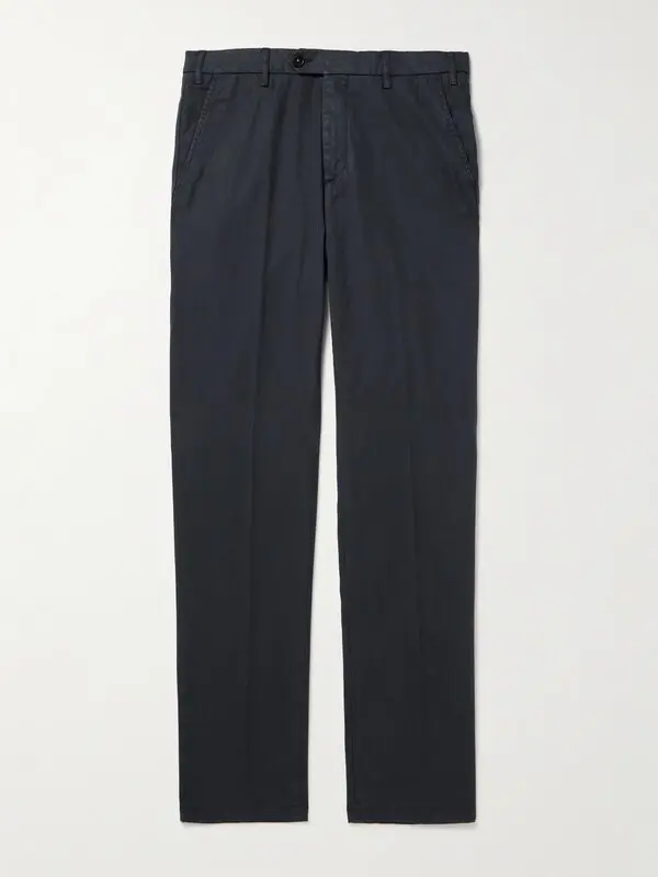 Canali Garment-dyed Stretch-lyocell And Cotton-blend Trousers - Blue
