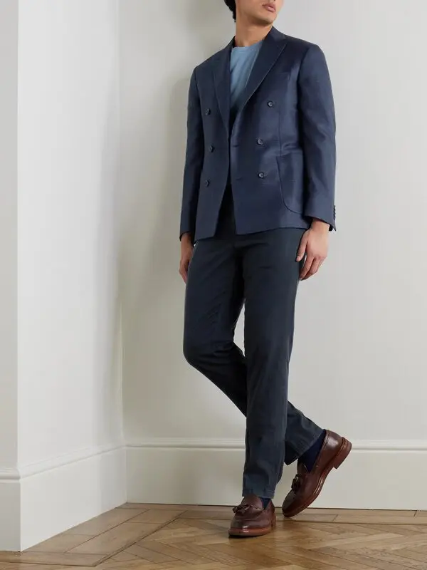 Canali Garment-dyed Stretch-lyocell And Cotton-blend Trousers
