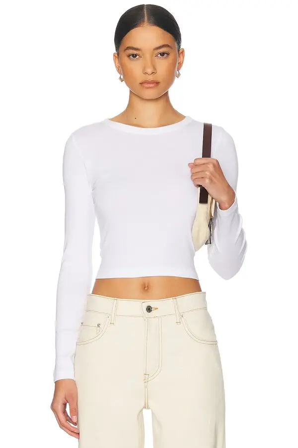 Enza Costa Supima Baby Rib Long Sleeve Cropped Top - White