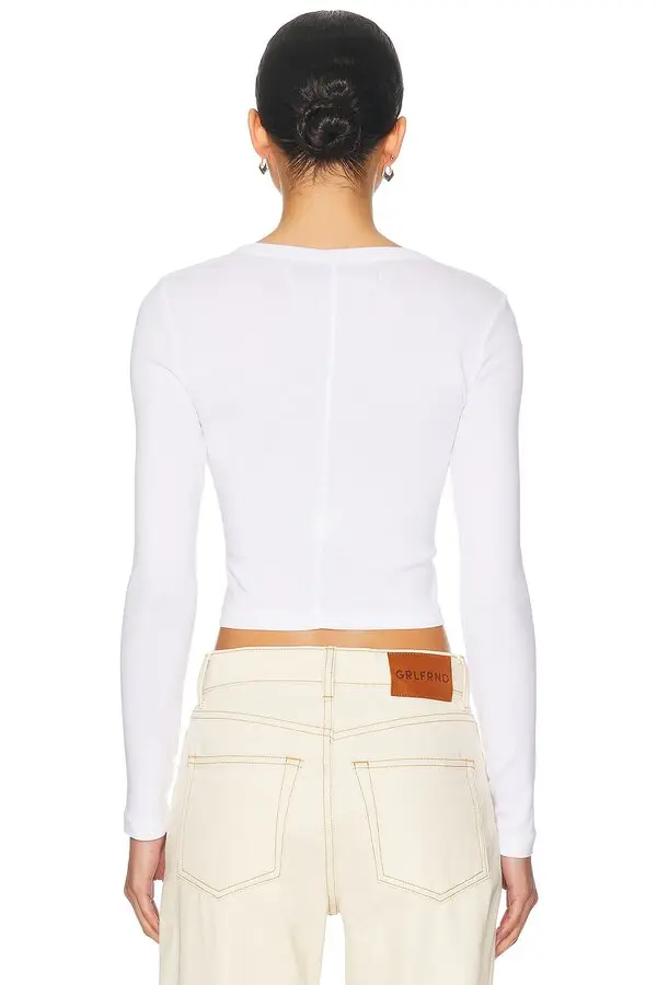 Enza Costa Supima Baby Rib Long Sleeve Cropped Top - White