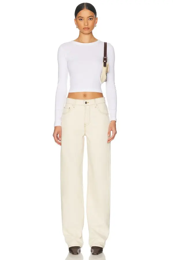 Enza Costa Supima Baby Rib Long Sleeve Cropped Top - White