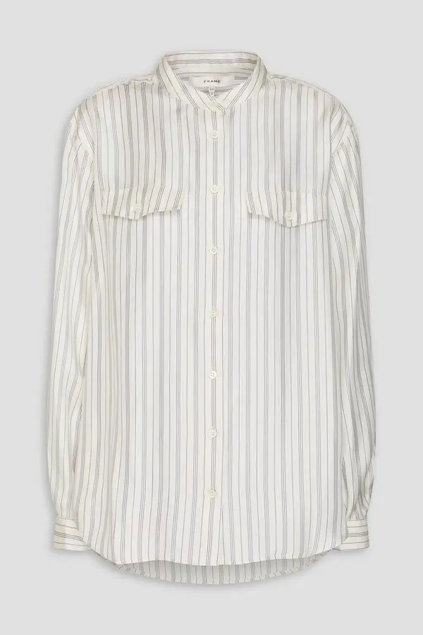 FRAME Femme Pocket Striped Silk-twill Shirt