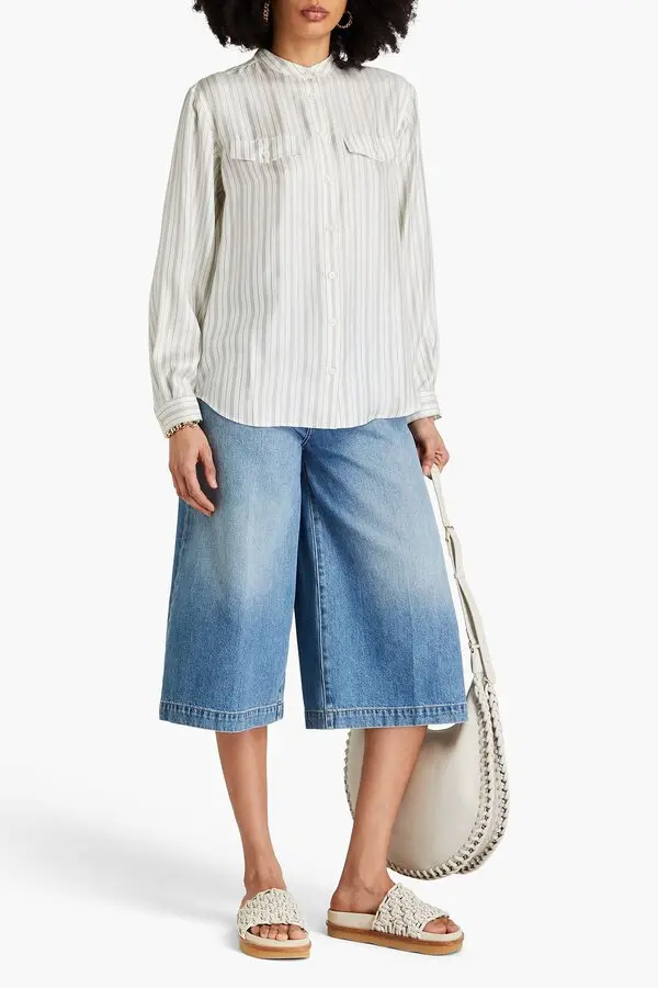 FRAME Femme Pocket Striped Silk-twill Shirt