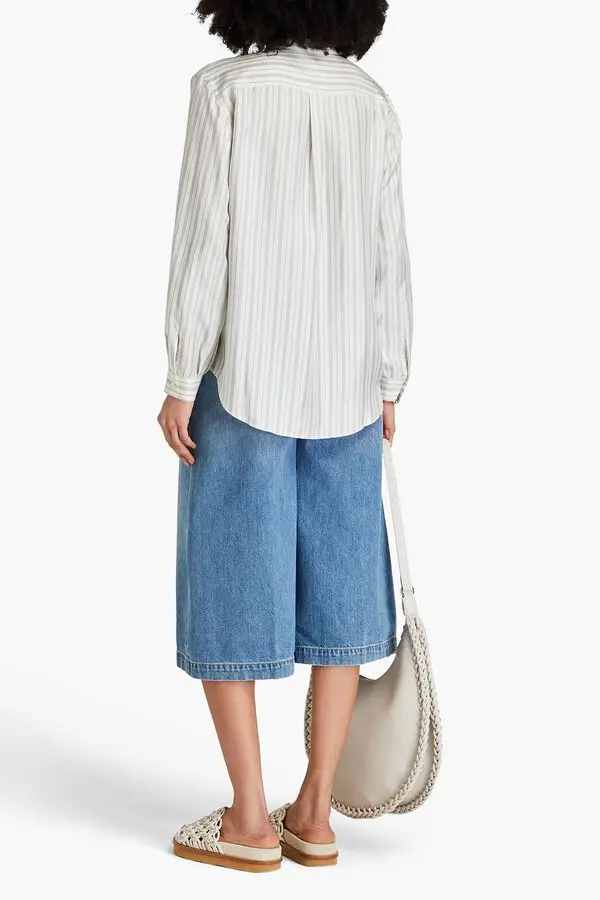 FRAME Femme Pocket Striped Silk-twill Shirt