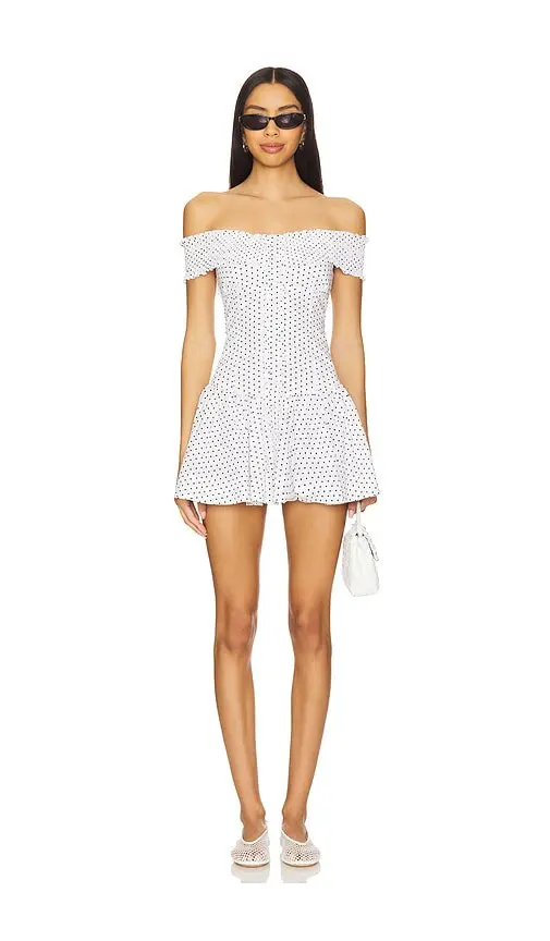 Frankies Bikinis Mae Mini Dress - White Polka Dot Print