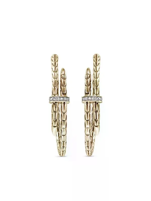 John Hardy 14kt Spear Diamond Hoop Earrings - Gold