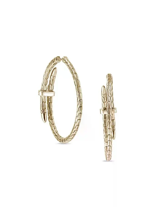 John Hardy 14kt Spear Diamond Hoop Earrings - Gold