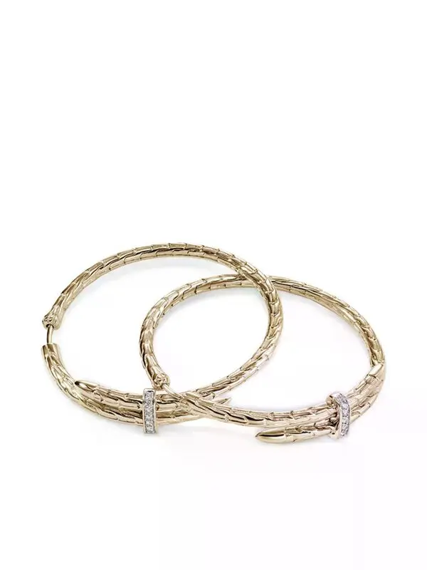 John Hardy 14kt Spear Diamond Hoop Earrings - Gold