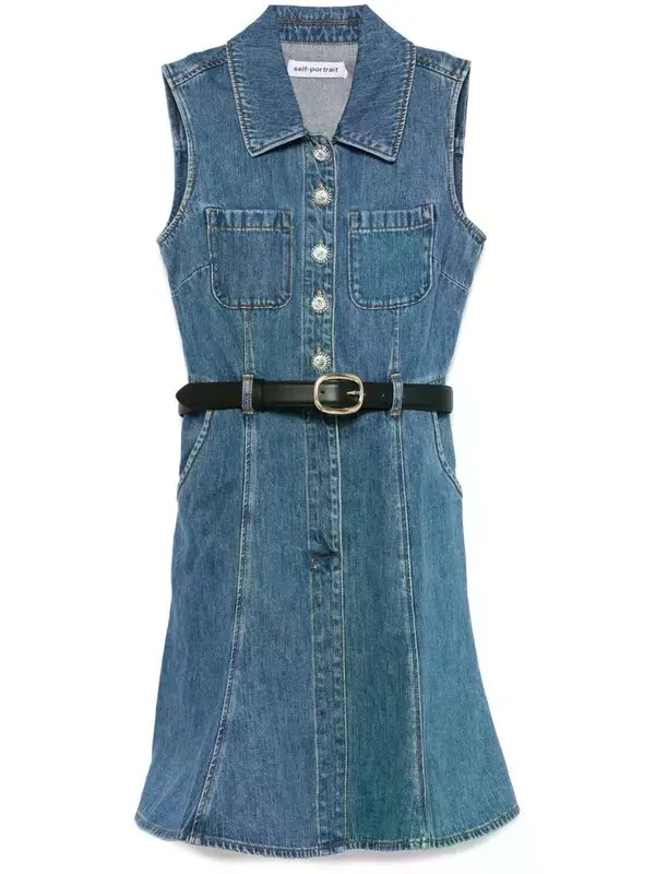 SELF-PORTRAIT Sleeveless Denim Mini Dress