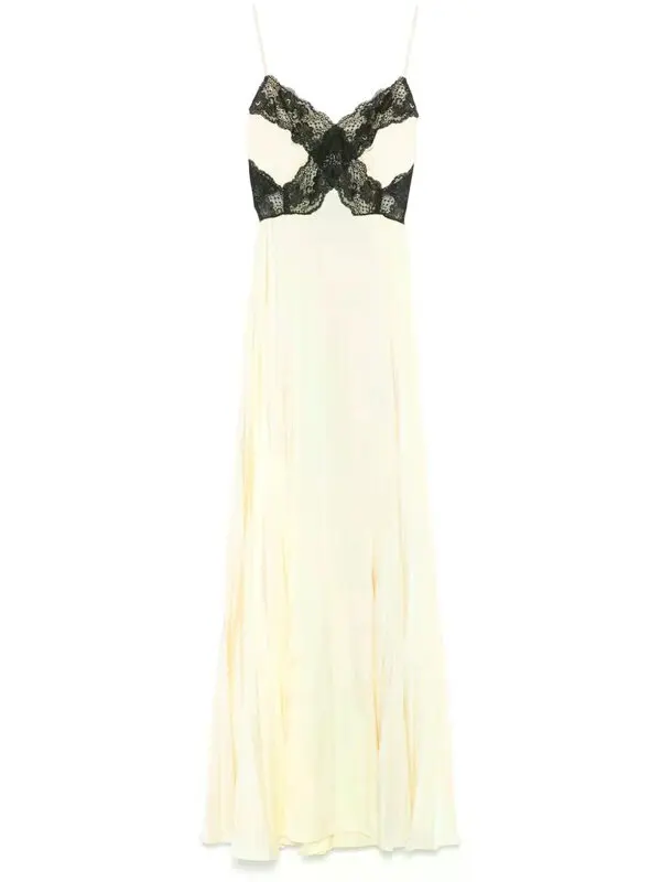 SELF-PORTRAIT Satin Lace Maxi Dress - Yellow