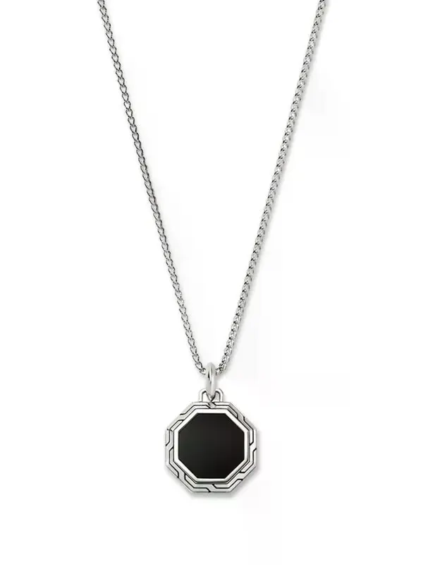 John Hardy Sterling Onyx Tag Necklace - Silver