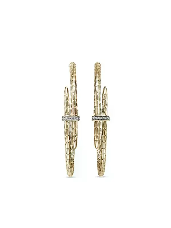 John Hardy 14kt Spear Diamond Hoop Earrings - Gold
