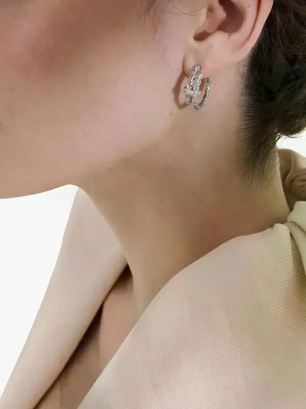 John Hardy Sterling Small Spear Diamond Hoop Earrings