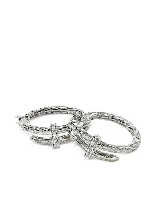 John Hardy Sterling Small Spear Diamond Hoop Earrings