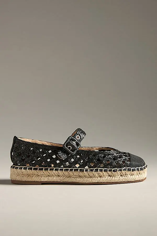BIBI LOU Raffia Mary Jane Flats - Black
