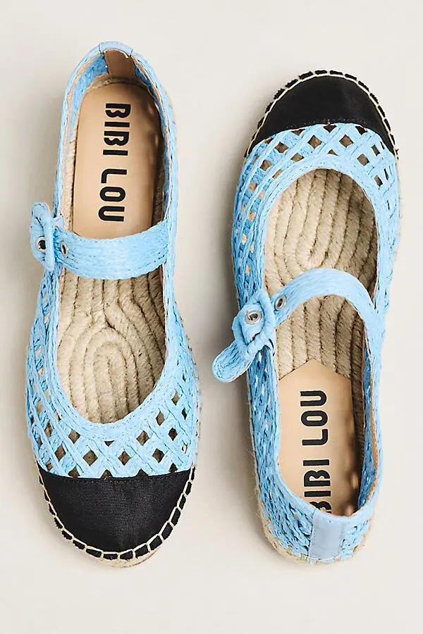 BIBI LOU Raffia Mary Jane Flats - Celeste